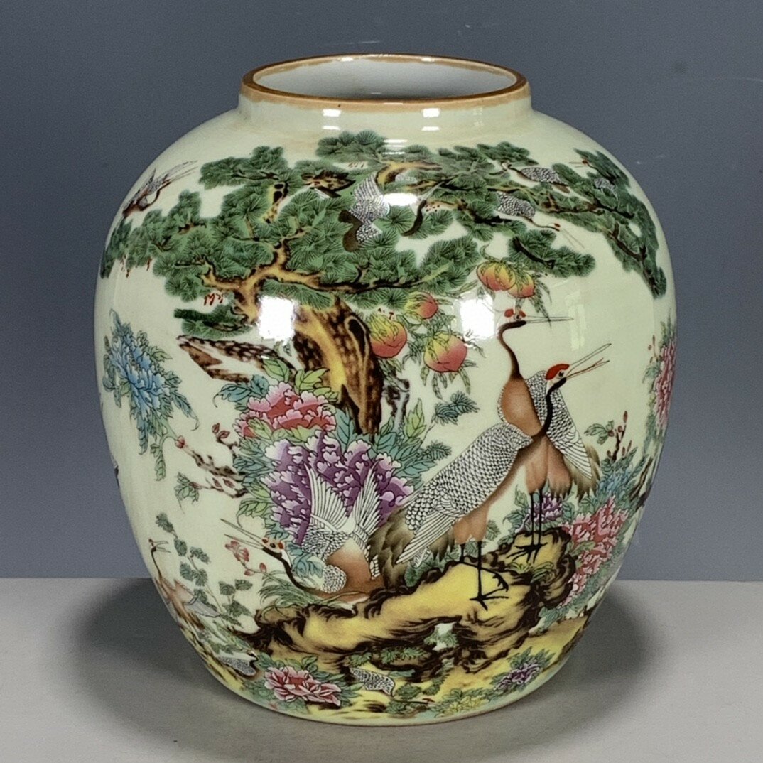 Винтажная ваза "Jingdezhen Pink Crane", керамика, напольная, 15х13 см