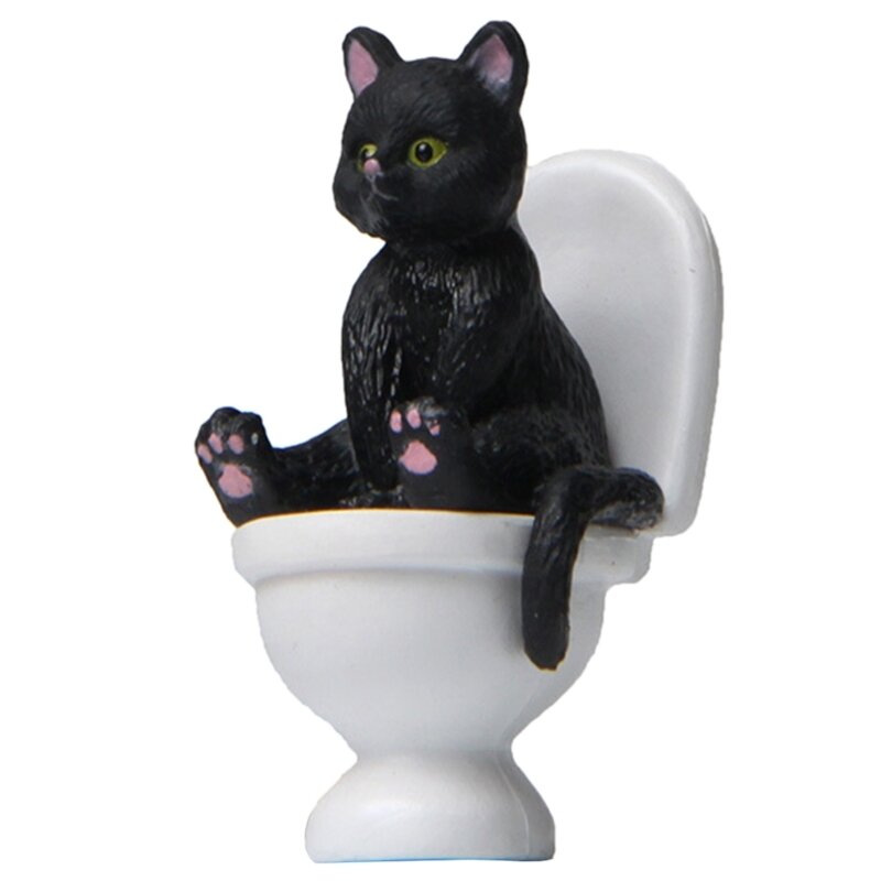 Cat on Toilet Resin Home Decorations Action Figure Lying Cat Landscape Ornament