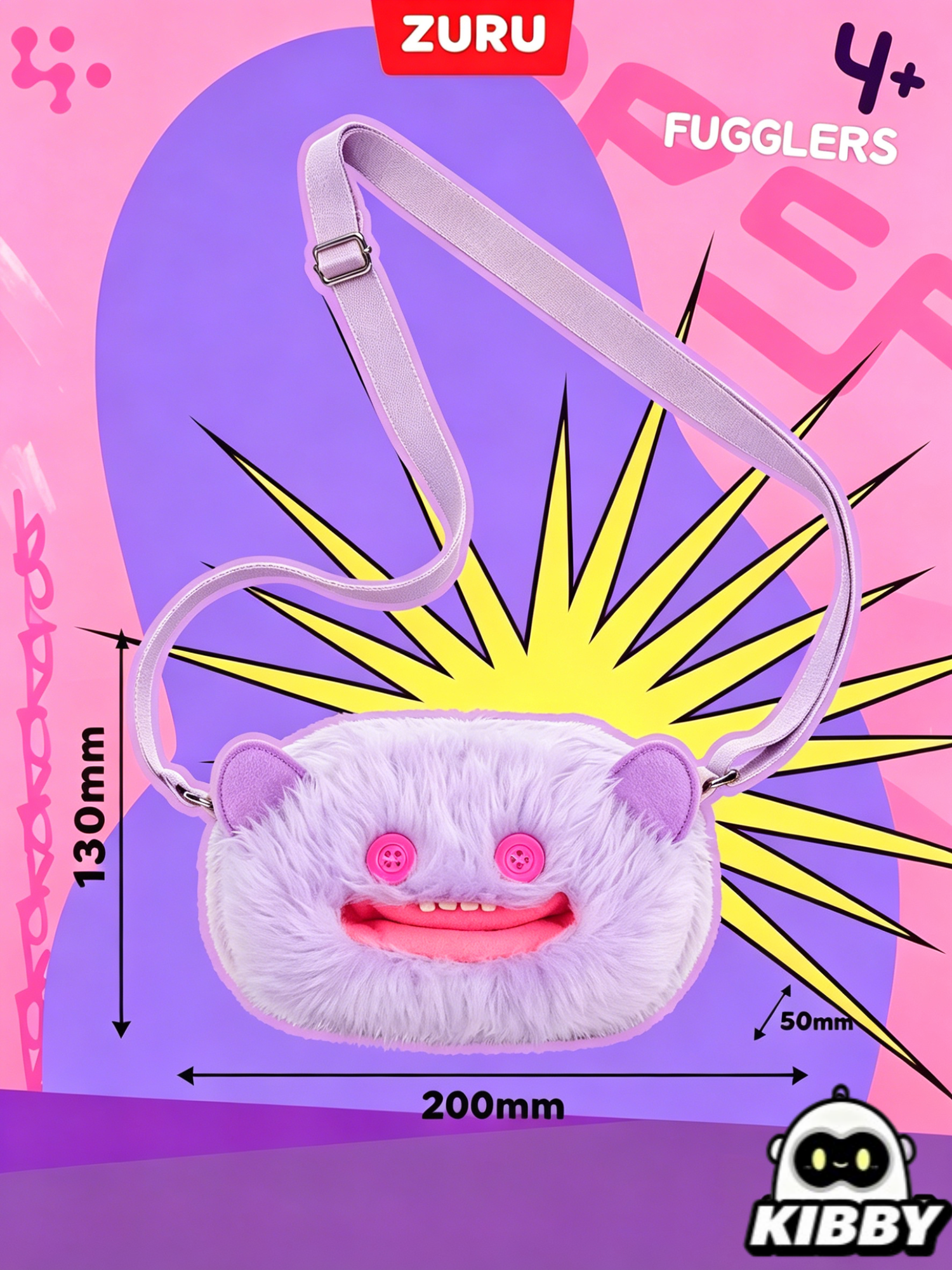 FUGGLER Fluffy crossbody Bag【Оригинал, подарочная коробка】 Серия "Большая голова" - Хихикающий монстр (фиолетовый)