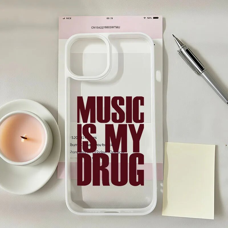 Чехол для телефона Love Music is My Drug Letter для iPhone 16 17 Pro 15 Pro Max 14 Айфон 16, style 2