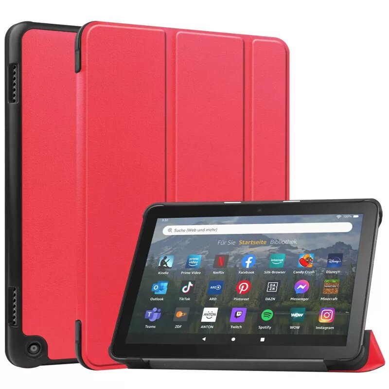 Чехол для Amazon Fire HD 8/8 Plus с защитным стеклом, красный