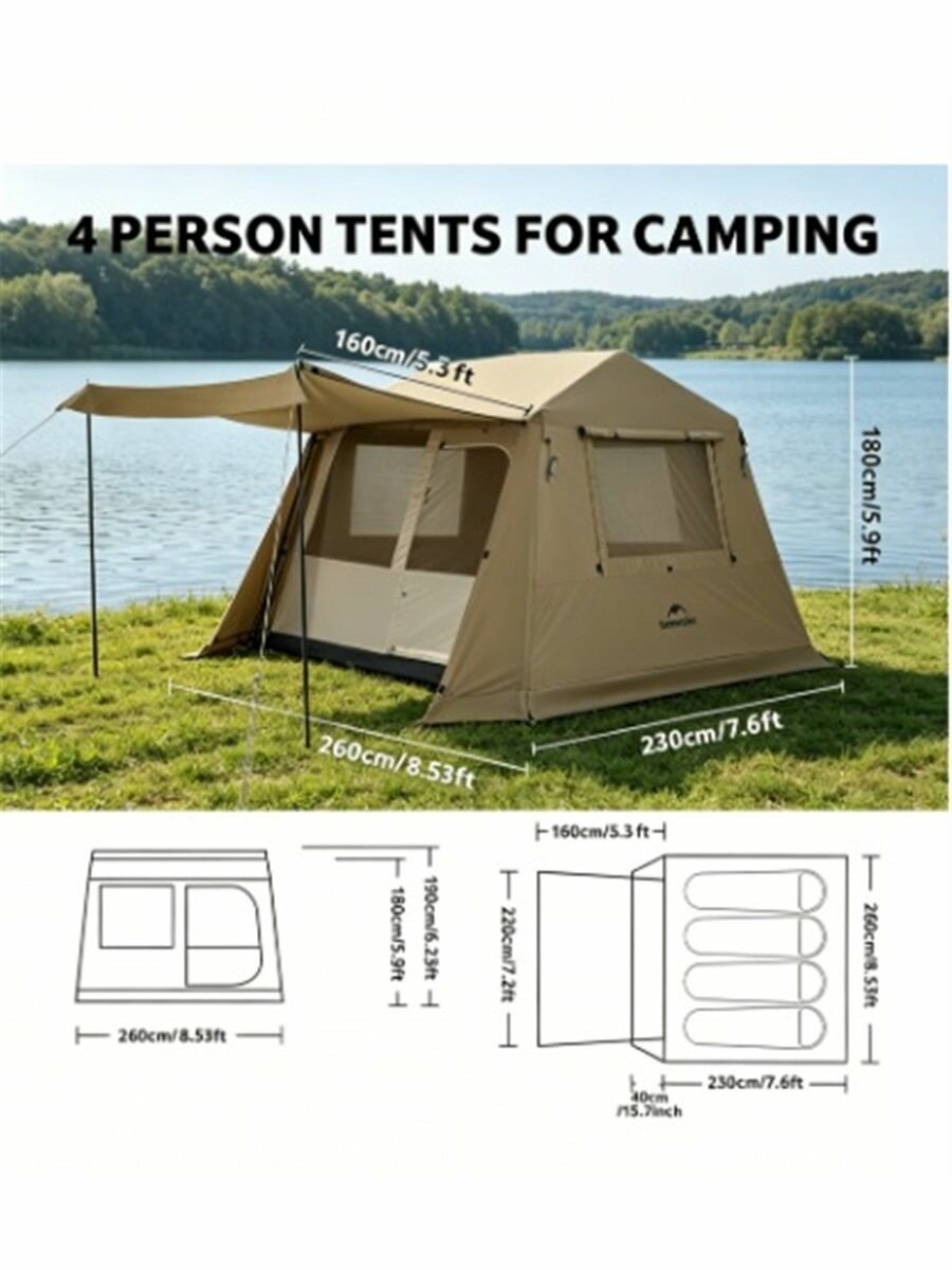 Naturehike Быстрораскрывающаяся палатка Camping Village 6.0 с крышей 2-го поколения CNK2550WS043