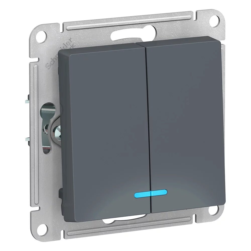 Выключатель 2-клавишный Systeme Electric AtlasDesign с подсветкой, сх.5а, 10АХ, механизм, Грифель