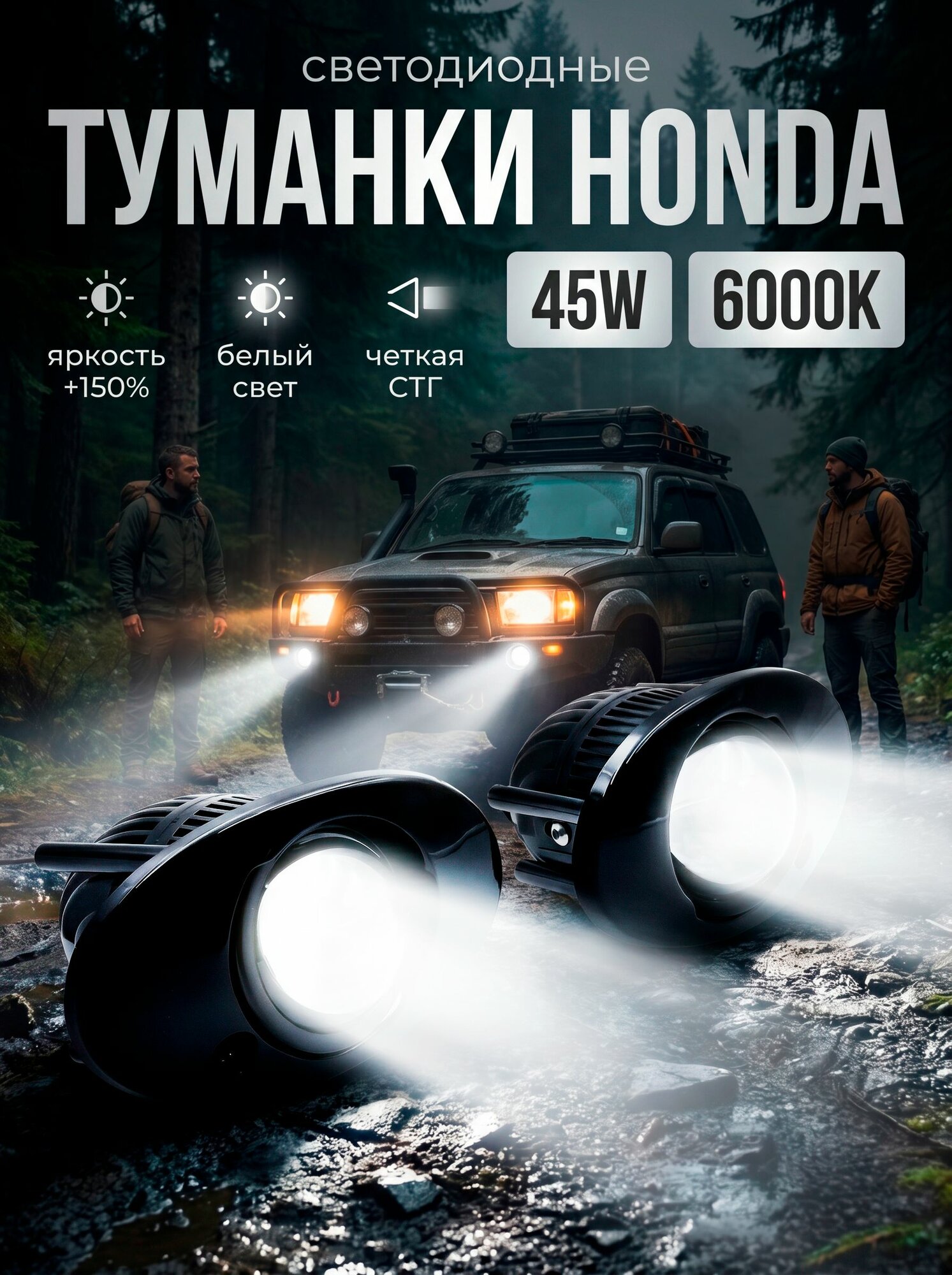 Светодиодные противотуманные фары с линзой LED на Honda / лед противотуманки птф на Хонда