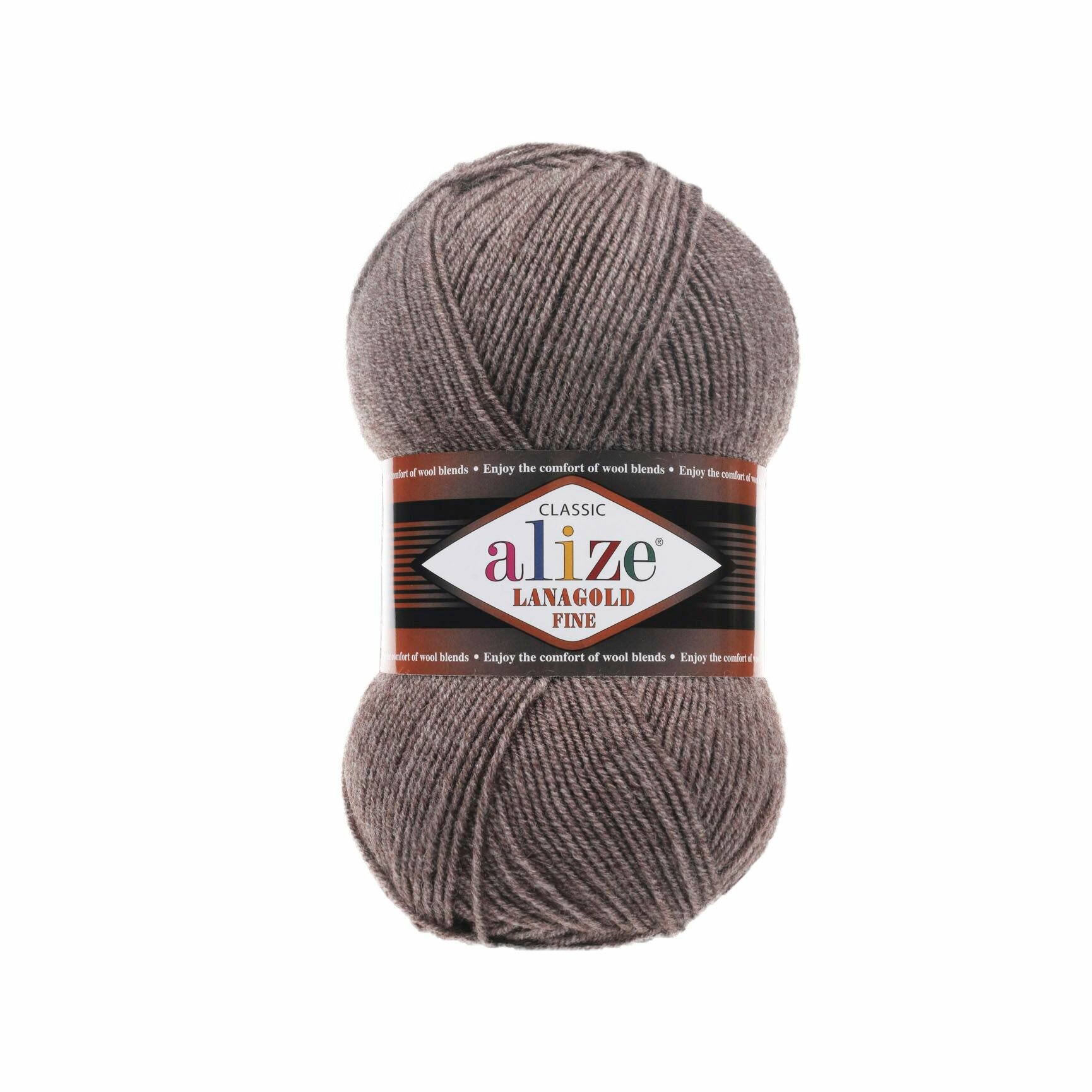 Пряжа для вязания Lanagold Fine Alize 1 моток (390 м, 100 гр), цвет 240 коричневый меланж