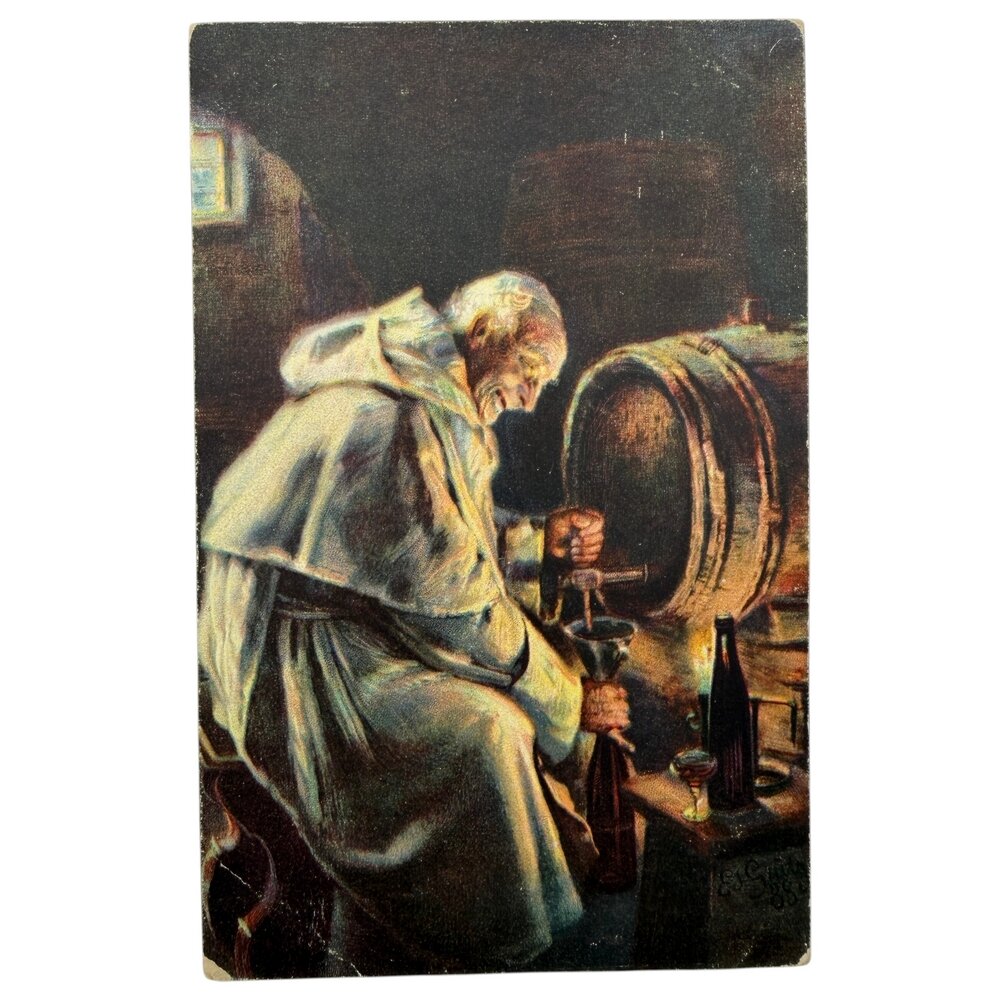 Почтовая открытка "Грютцнер - Монах в винном погребе" 1900-1910 гг. G. m. b. H, Германская Империя
