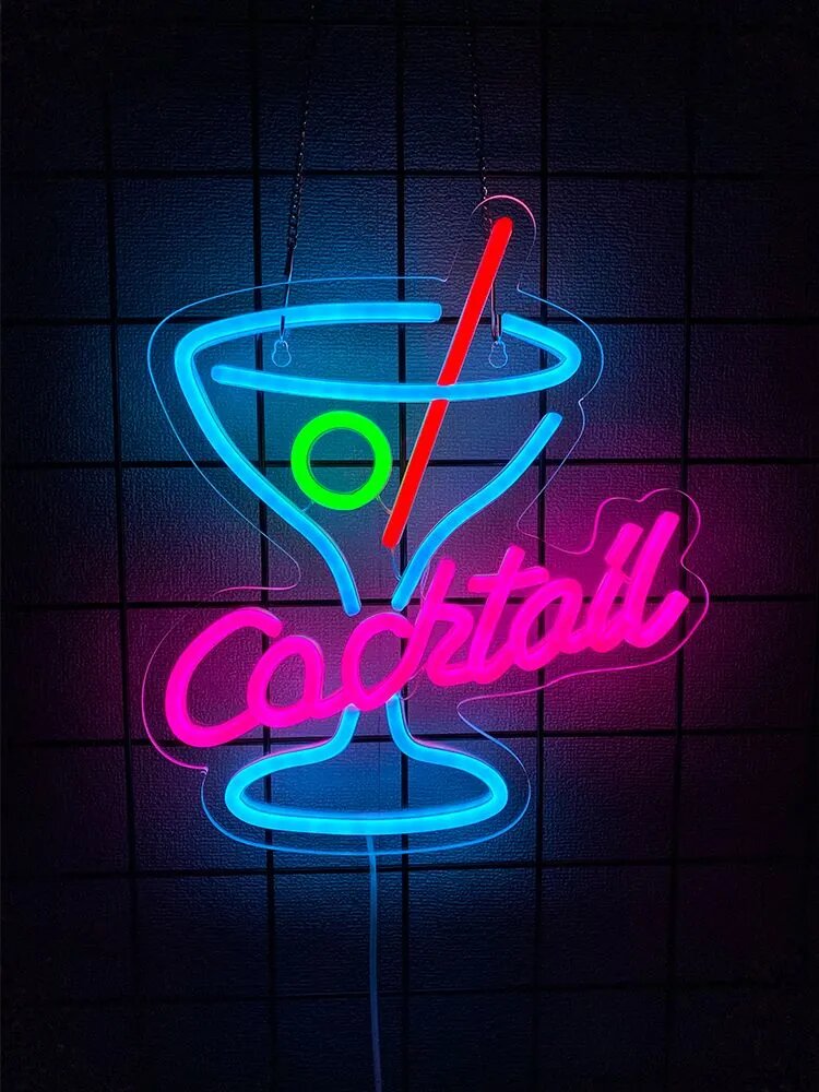 Неоновая вывеска Cocktail, светодиодная подсветка, настенное украшение, питание от USB идеально подходит для вечеринок, коктейль-баров, пабов и ночных клубов.