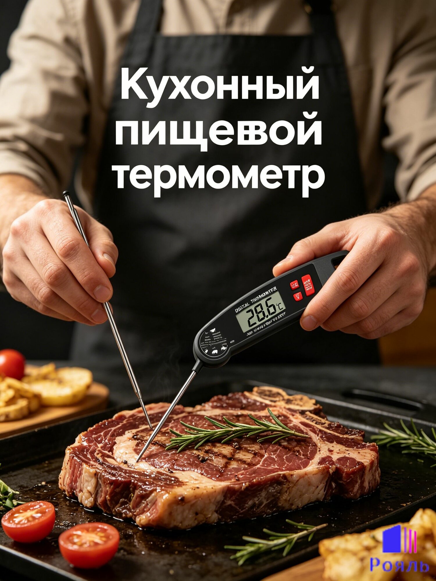 Складной пищевой термометр с щупом из нержавеющей стали, диапазон -50 +300 C, быстрый (2 3 с), точность 0.8 C, водонепроницаемый, с подсветкой и калибровкой