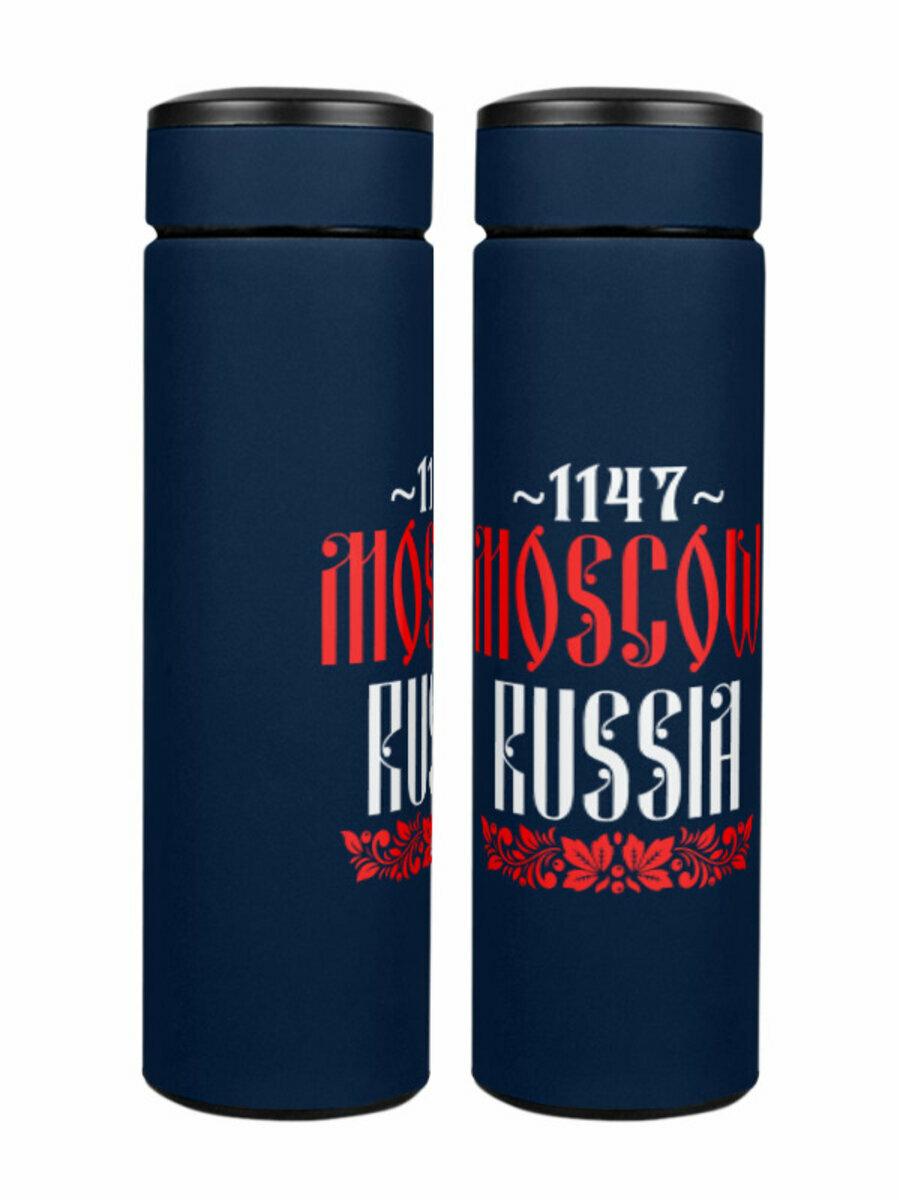 Термос «Москва Россия-Moscow Russia 1147-в русском стиле» (темно-синий)