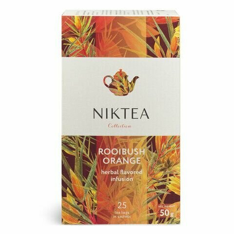 4 шт. Чай NIKTEA "Ройбуш Оранж" травяной со вкусом апельсина, 25 пакетиков в конвертах по 2 г, TALTHA-DP0058