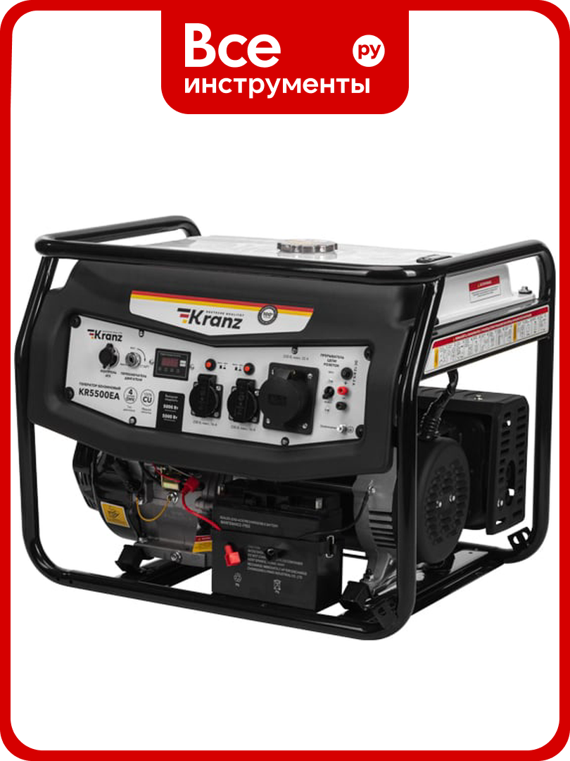 Бензиновый генератор KRANZ KR5500EA, 5,5 кВт, 230 В, 25 л, коннектор автоматики, электростартер KR-16-1135