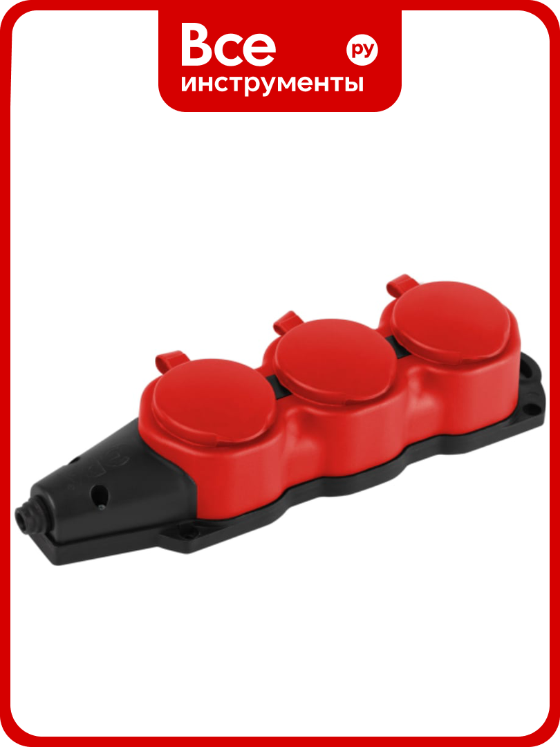 Колодка ЭРА KX3eREDIP44 каучуковая с заземлением 3 розетки 16A IP44 красная Б0068393, для кабеля сечением