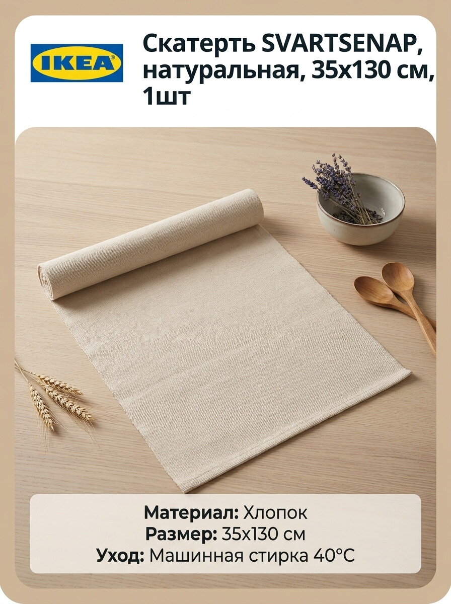Скатерть SVARTSENAP, натуральная, 35х130 см, 1шт