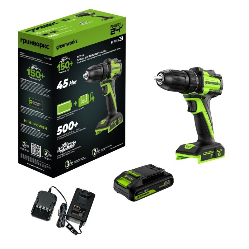 Шуруповерт аккумуляторный GREENWORKS DD345