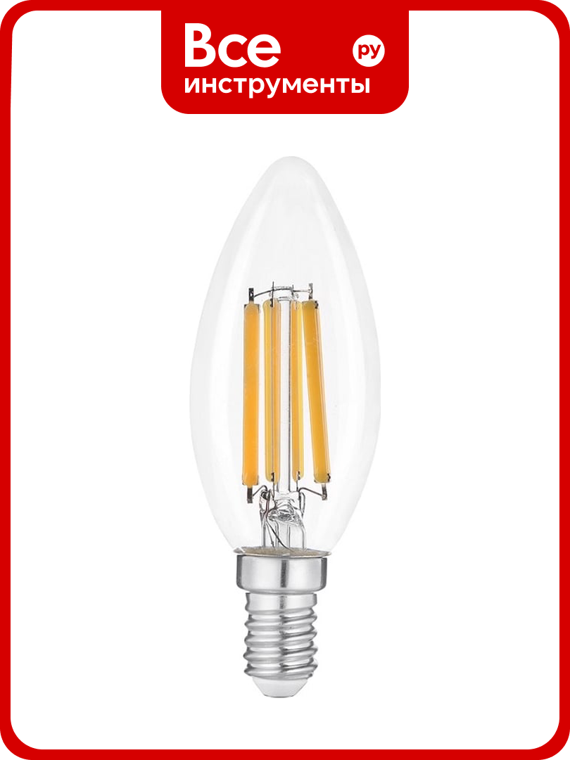 Светодиодная лампа General Lighting Systems Филамент прозрачный E14 15Вт 230В 1100Лм 2700К Теплый белый свет Свеча GLDEN-CS-15-230-E14-6500 661418