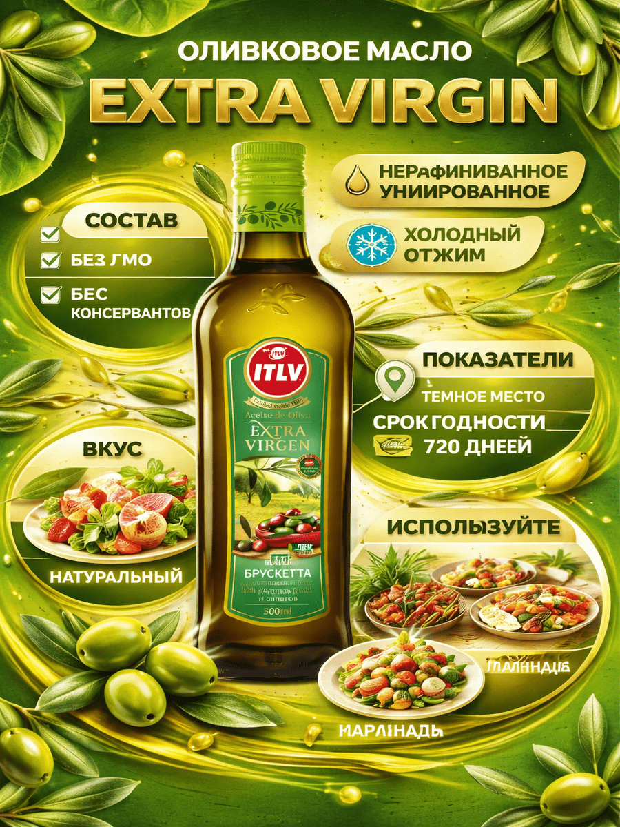 Масло оливковое ITLV Extra Virgin нерафинированное, 500мл