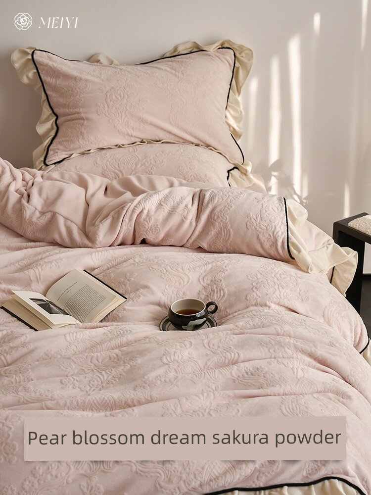 Комплект постельного белья Meiyi Home Textiles в ретро-стиле, зимний, из молочного вельвета, четыре предмета, новинка