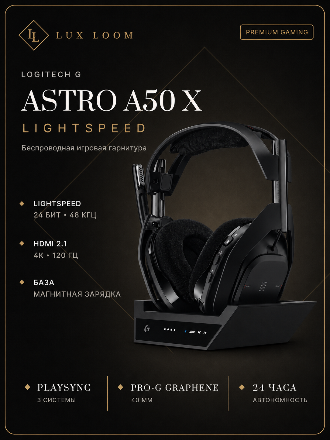 Игровые наушники Logitech Astro A50X, Черные , беспроводные, с док-станцией