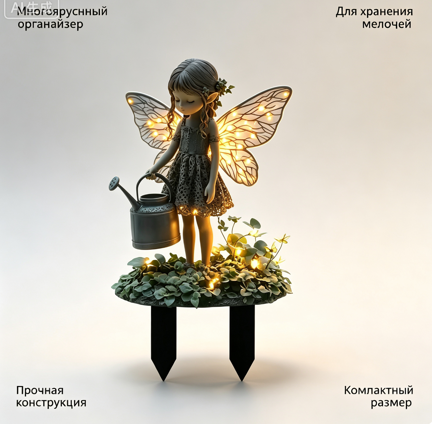 Садовая декоративная фигурка фея с лейкой, акриловая, на штырях, для горшков, цветников и дачного участка