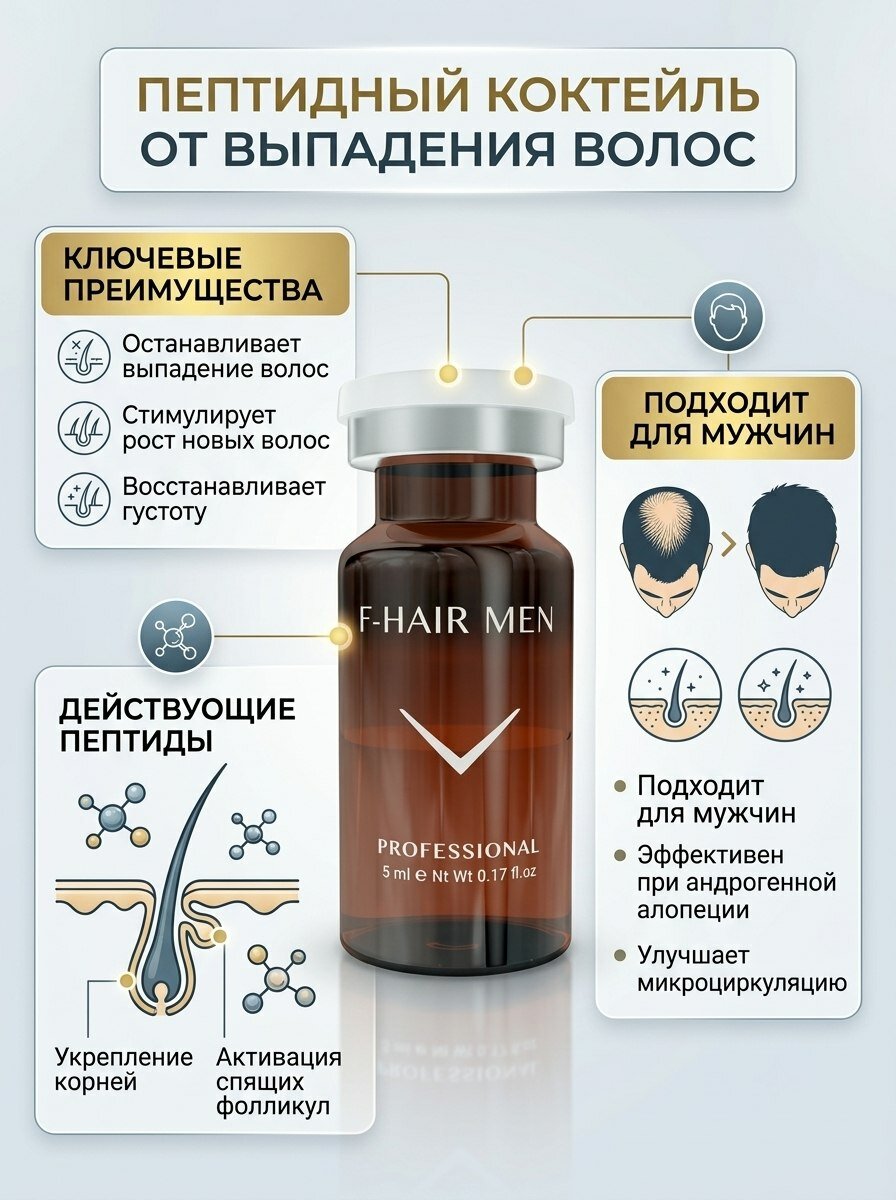 Fusion Mesotherapy F-HAIR MEN Пептидный коктейль против выпадения волос, 5 мл