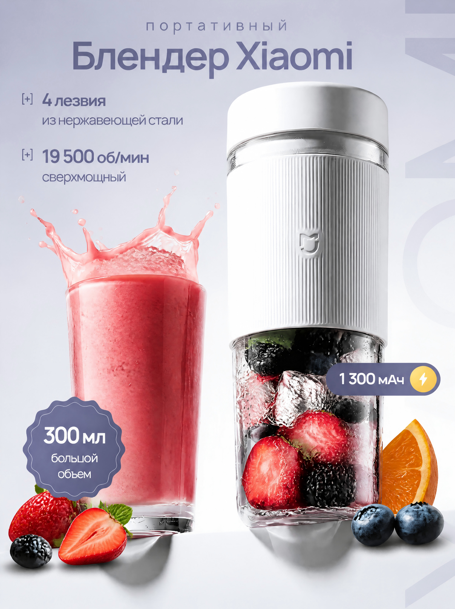 Блендер для смузи портативный беспроводной Xiaomi, Миксер для коктейлей Mijia Portable Juicer Cup 2, 300мл