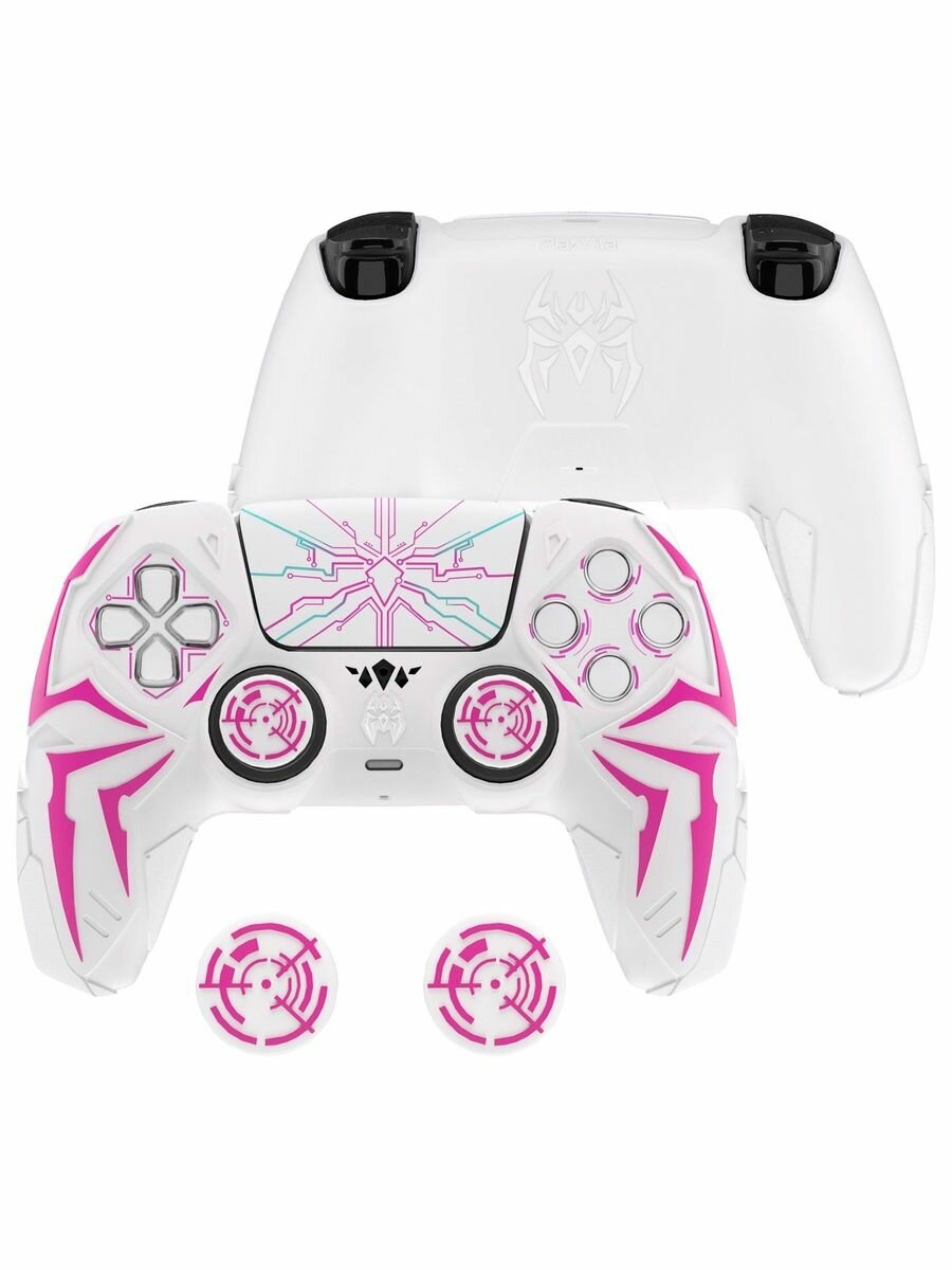 PlayVital силиконовый чехол для геймпада PS5 DualSense Cyber Spider, противоскользящий защитный, бело-розовый