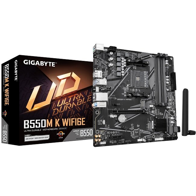 Материнская плата GIGABYTE B550M K WIFI6E (AM4/AMD B550/4xDDR4/PCI-Ex16/2xM.2/SB7.1/GLAN/DisplayPort/HDMI/mATX)