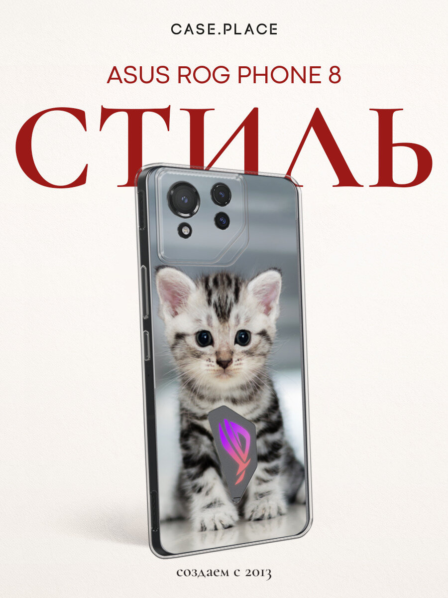 Чехол на Asus ROG Phone 8 / Асус Рог Фон 8 с принтом Полосатый котёнок