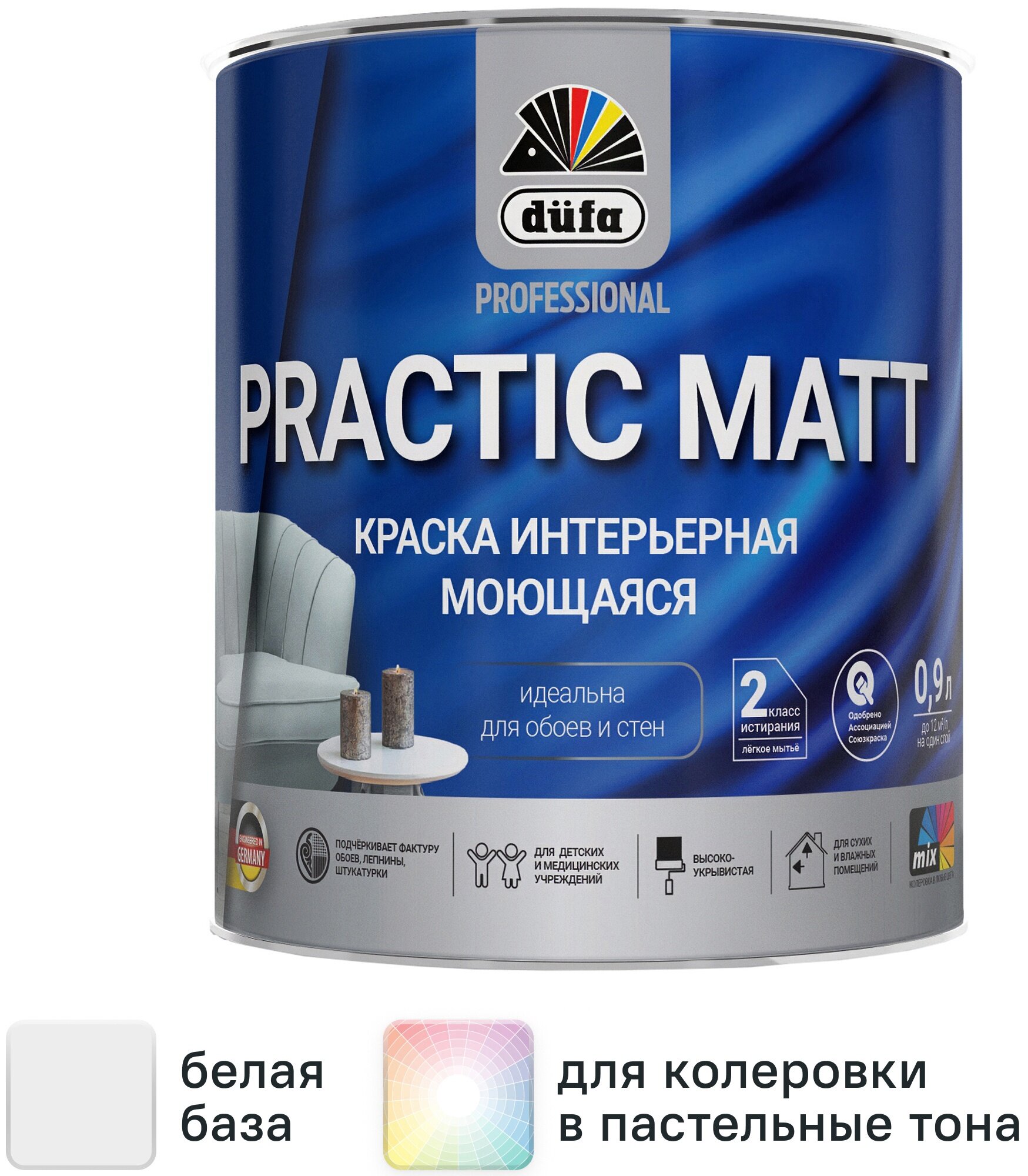 Краска для стен и потолков Dufa Prof Practic Matt матовая цвет белый база Б1 0.9 л