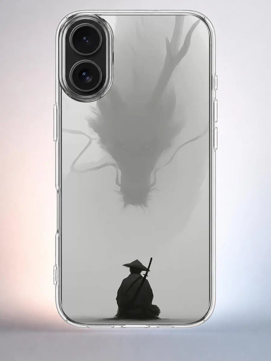 Чехол iPhone 16 самурай в тумане силиконовый