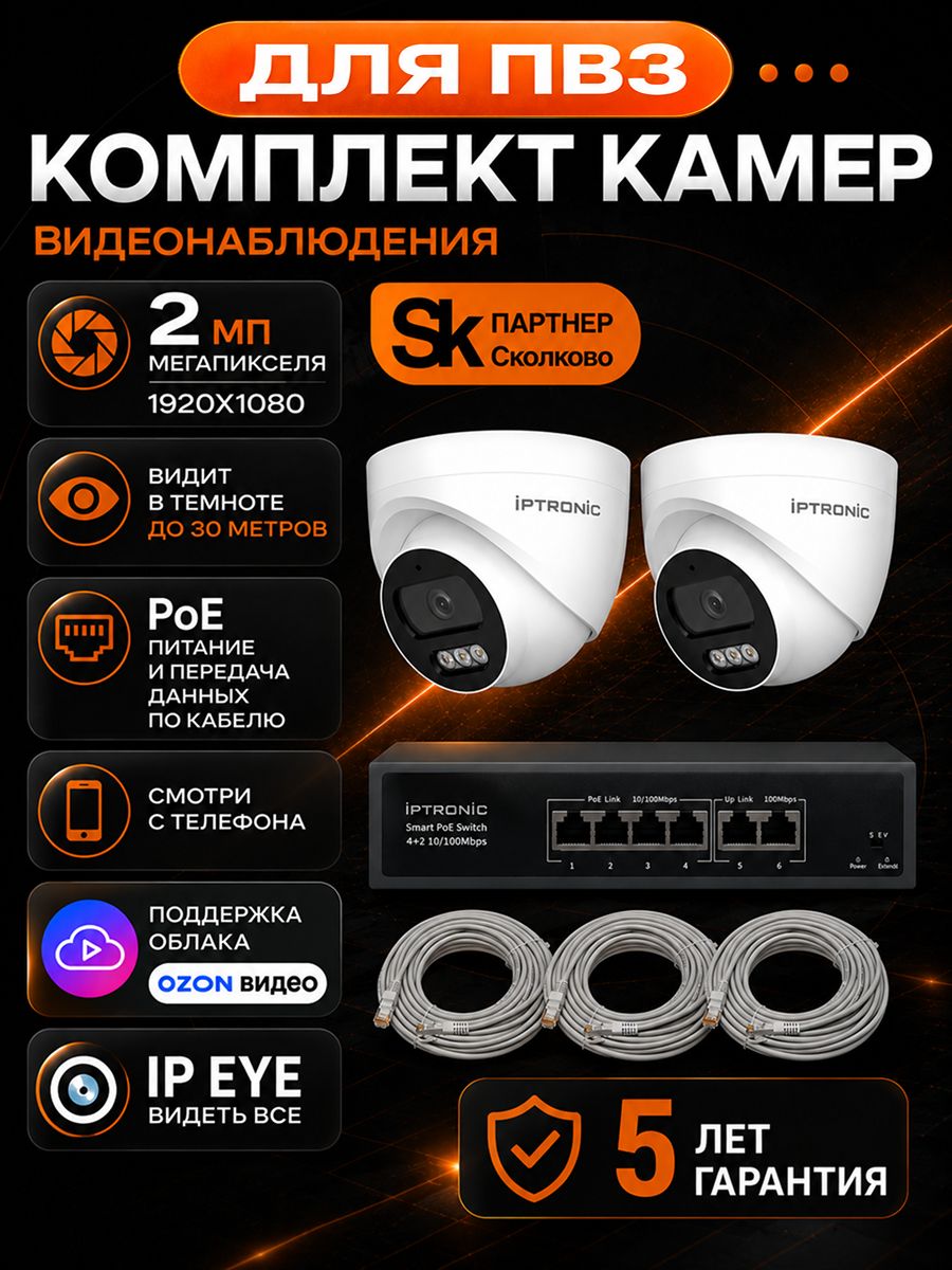 Комплект камер видеонаблюдения для ПВЗ с микрофоном IPTRONIC, 2 шт