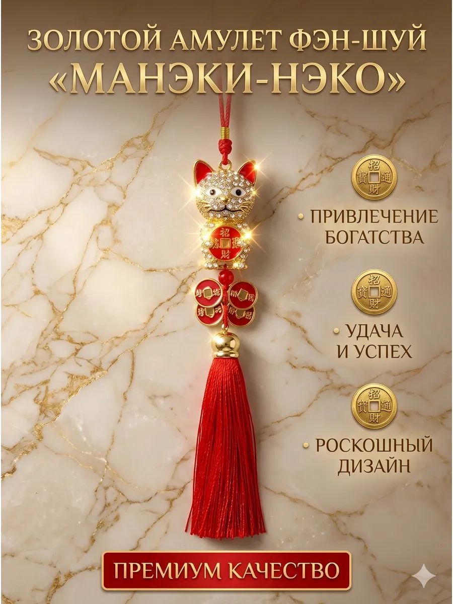 Золотой амулет Фэн-шуй Манэки-нэко: оберег для авто и дома