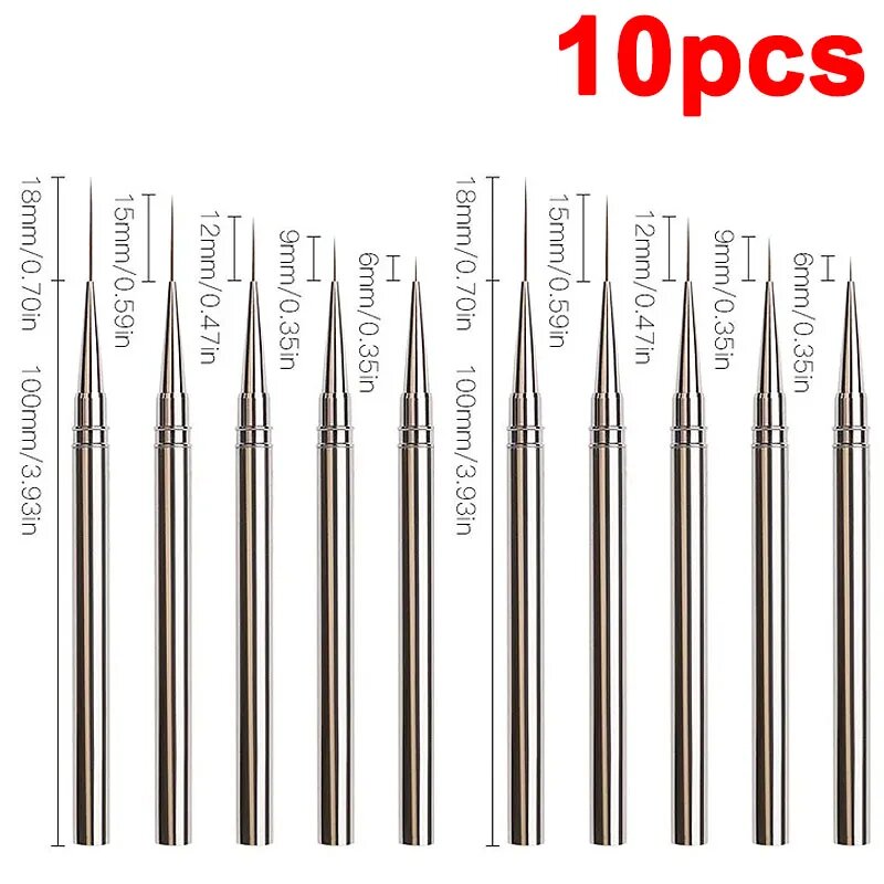 Кисти для ногтей 10шт, 6/9/12/15/18 мм, Pull pen