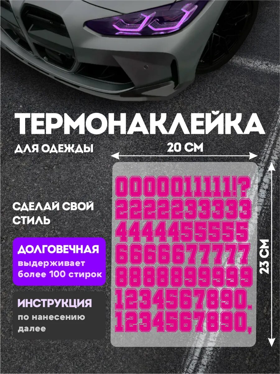 Термонаклейка на одежду Цифры от 0 до 9 розовые