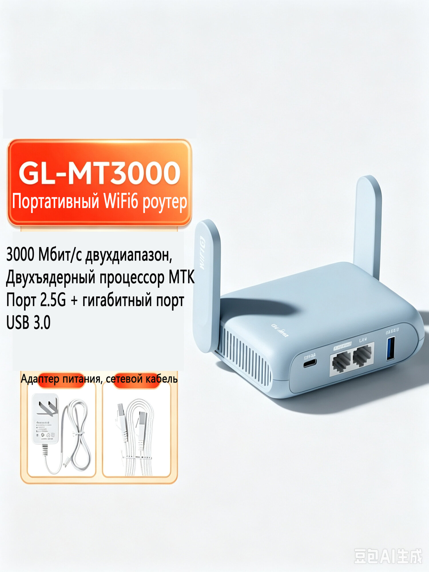 GL.iNet MT3000 — беспроводной роутер Wi-Fi 6, гигабитный, с портом 2.5G и поддержкой NAS