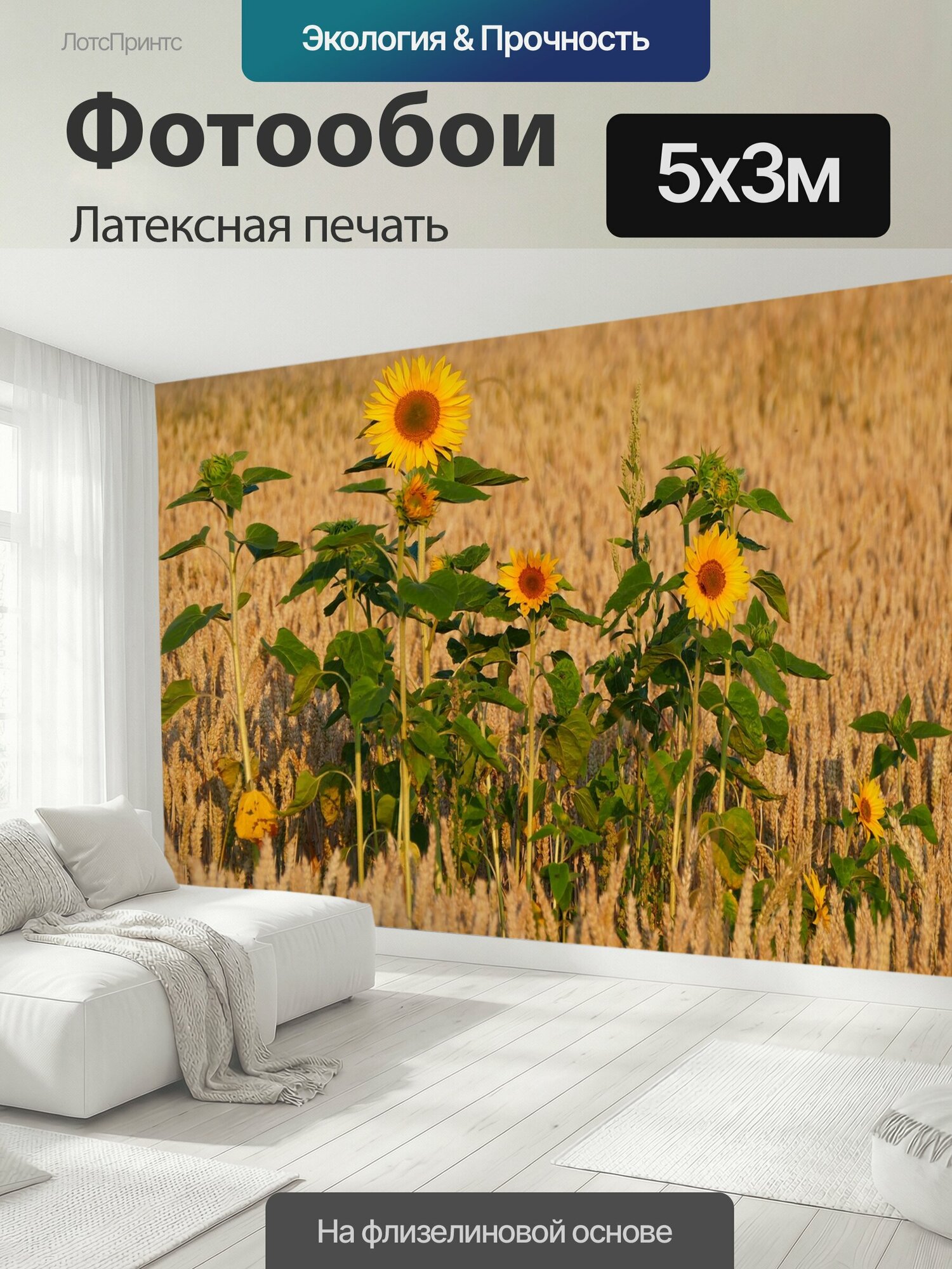 Фотообои моющиеся ударопрочные "Природа, сельское хозяйство, кукурузное поле" 500x300 см. латексная печать