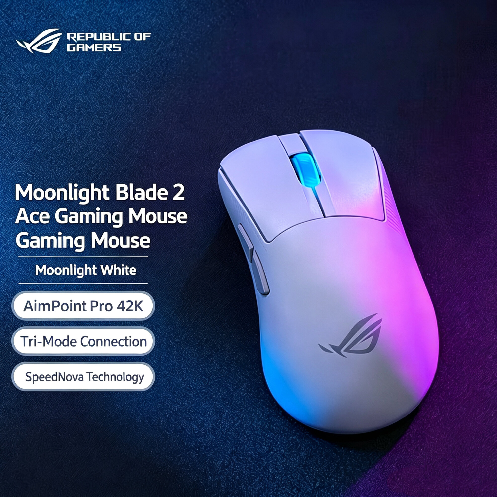 ROG MoonBlade 2 ACE, беспроводная игровая мышь с тремя режимами работы, сенсор AP42K , 8K, разрешение 42000DPI, вес 54 г
