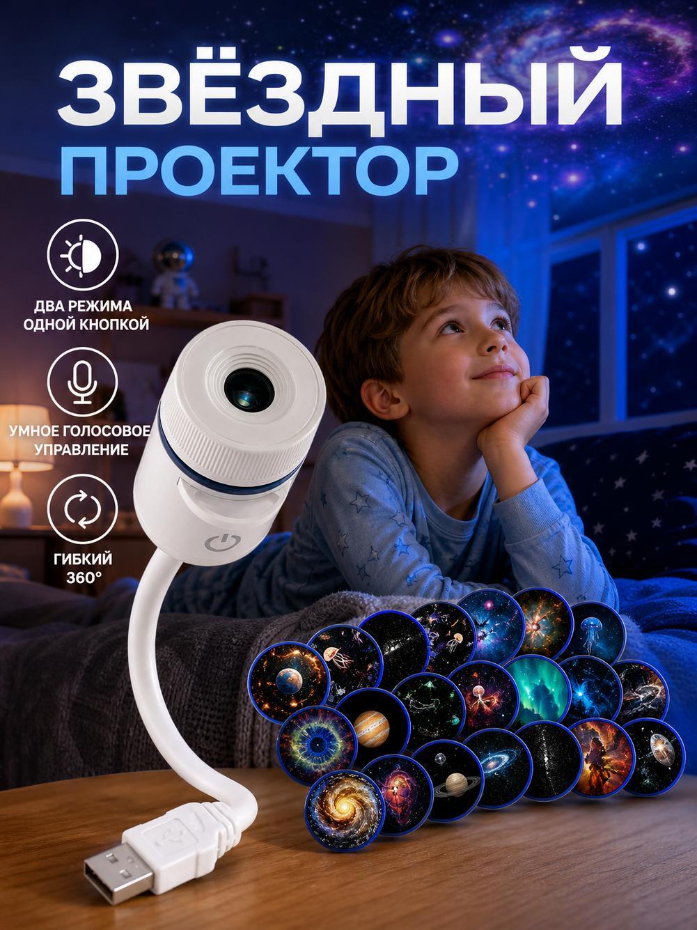 Мини-ночник-проектор Звездное небо с USB-интерфейсом для защиты глаз.