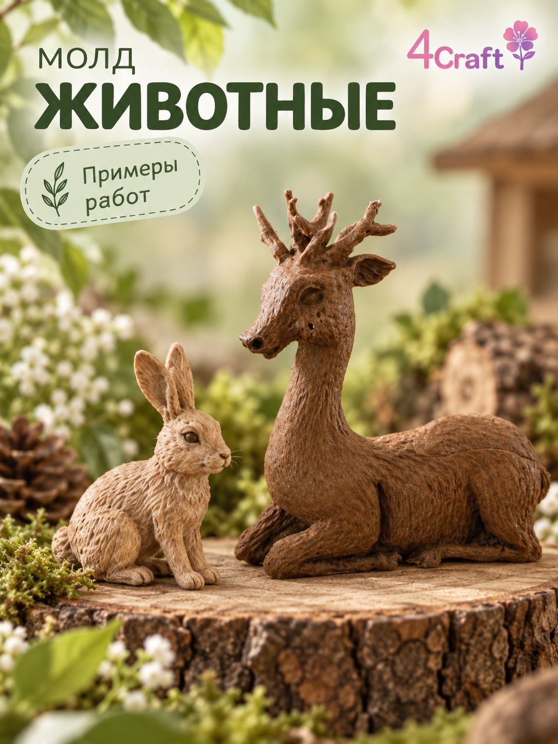 Молд силиконовый для творчества "Животные: олень, белка, косуля, бобр" / форма для литья фигурки животных