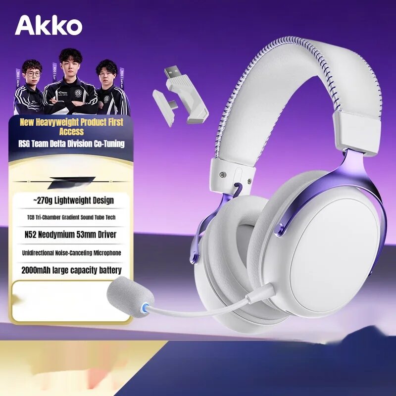 Игровая гарнитура AKKO S9 Ultra, 2,4G, беспроводная, Bluetooth, проводная, 4 режима, объемный звук 7.1, микрофон N52 53 мм, для ПК, Hi-Fi звук, для игр на ПК