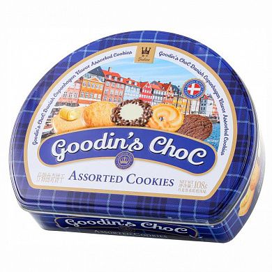 Печенье GOODIN'S Choc Ассорти Датского печенья, синяя /жесть/ 108г