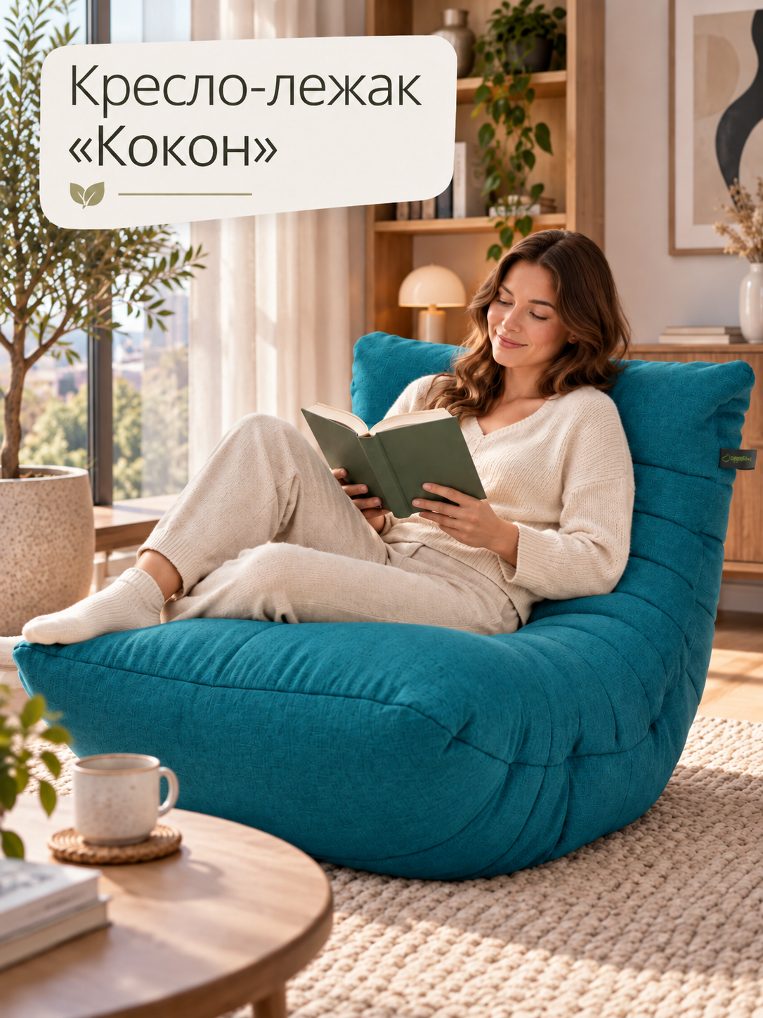 Кресло-мешок Пуффбери «Кокон», размер большой, Жаккард Морская волна