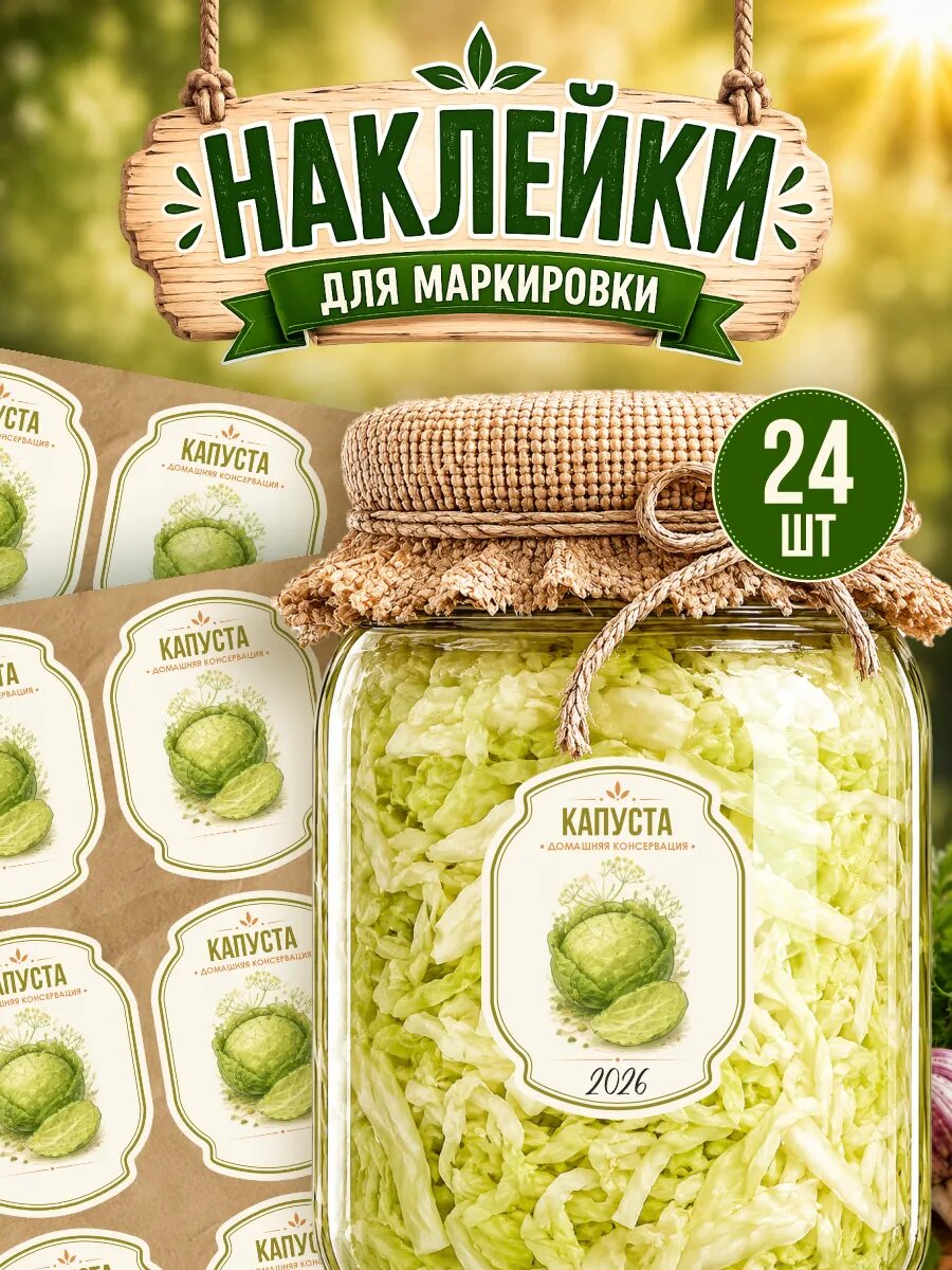 Наклейки на банки с заготовками 24 шт капуста