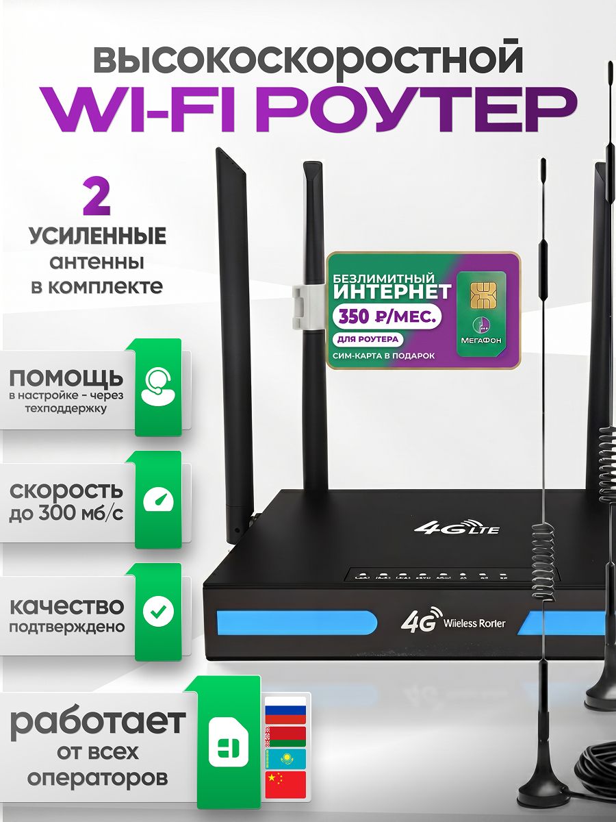 Роутер wifi с сим картой ED126 4G LTE с выносными антеннами
