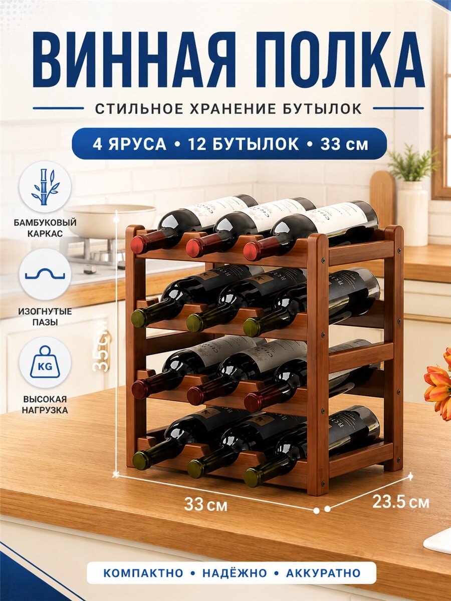 Бамбуковый стеллаж для вина, многослойное изогнутое корыто, компактное хранилище для вина на кухне