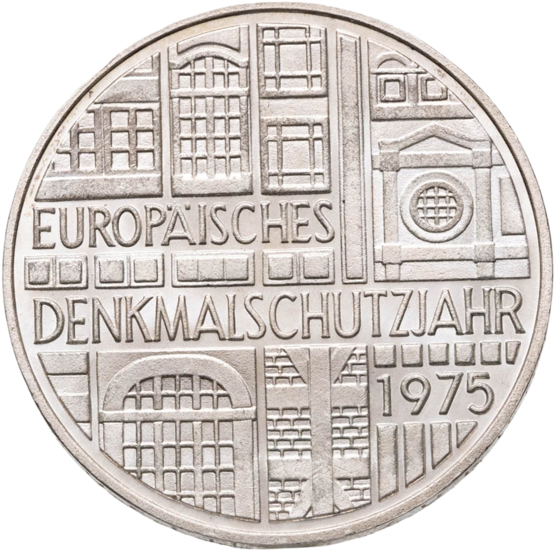 Германия 5 марок deutsche mark 1975 Европейский год охраны памятников, Серебро 625, в сохранности UNC