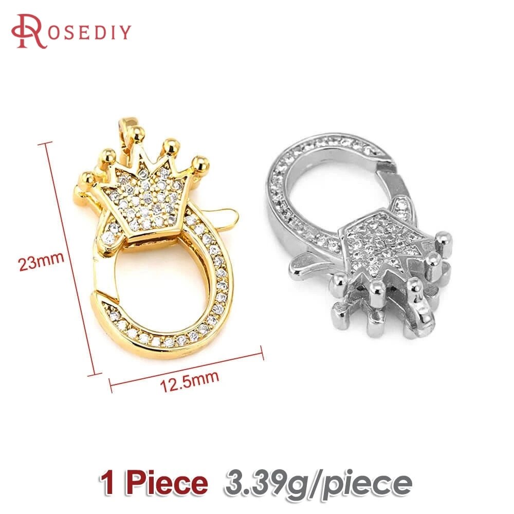 Застежки-карабины Rosediy из латуни с цирконами под золото для 18K Gold Color, 23x12.5MM 1 Piece