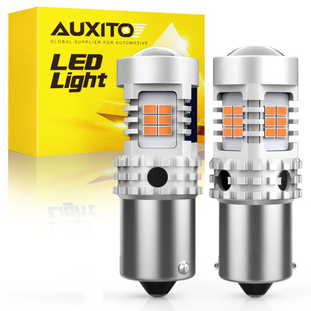 AUXITO Комплект Из 2 Светодиодных Ламп BA15S P21W Для Автомобильных Поворотников, 1156 BAU15S PY21W, Желтые, Без Ошибок Canbus