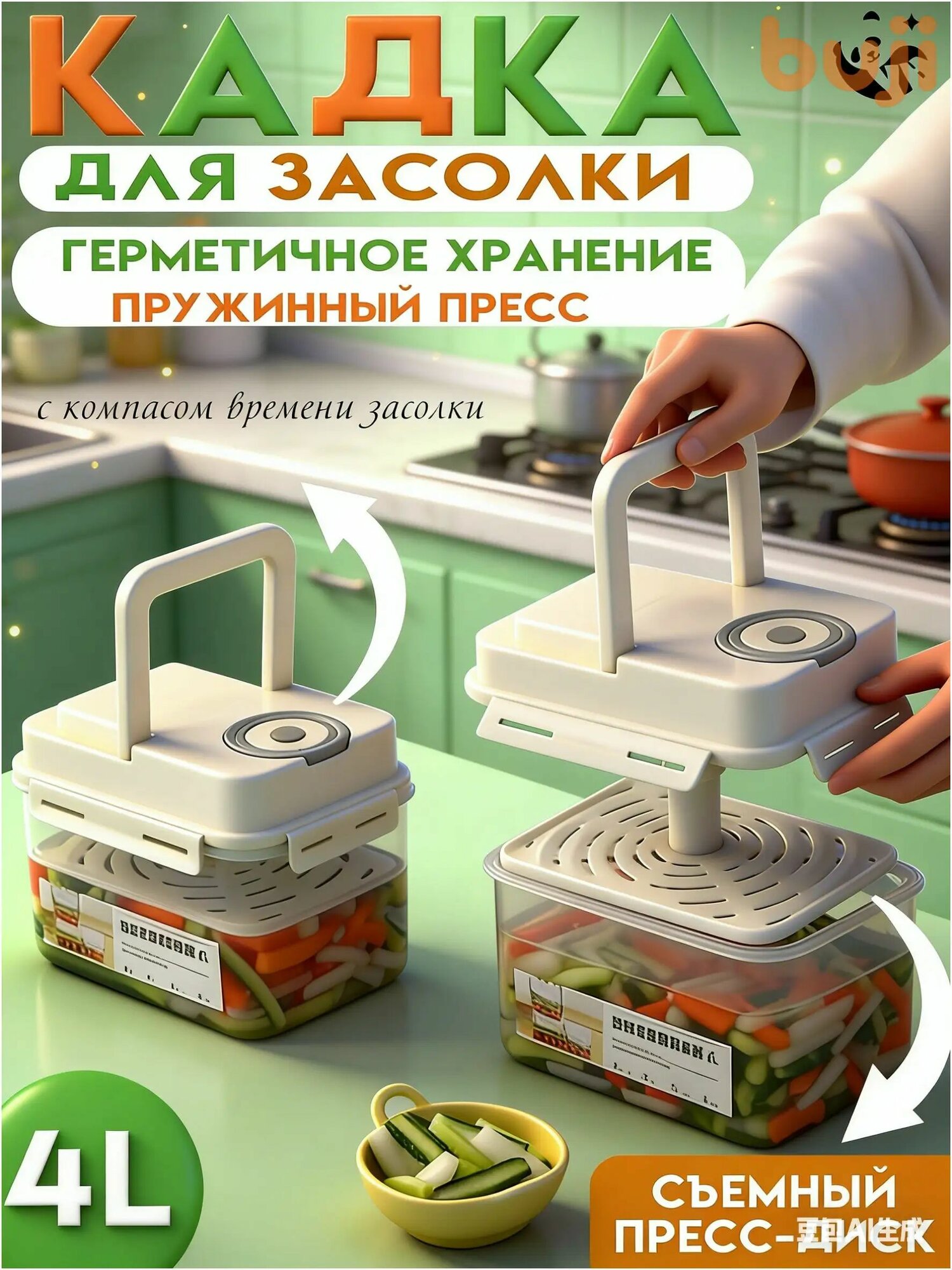 Кадка для засолки 4 л abs пластик, диаметр 23 см