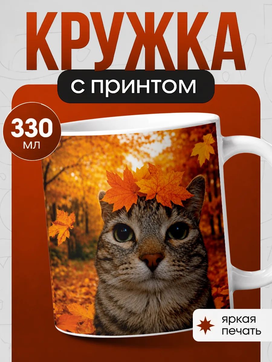 Кружка с принтом осенний кот